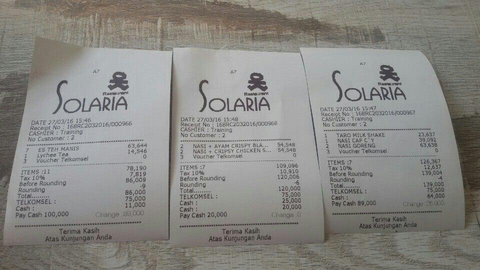 Menu at Solaria restaurant, North Jakarta, Jl. Pantai Indah No.10