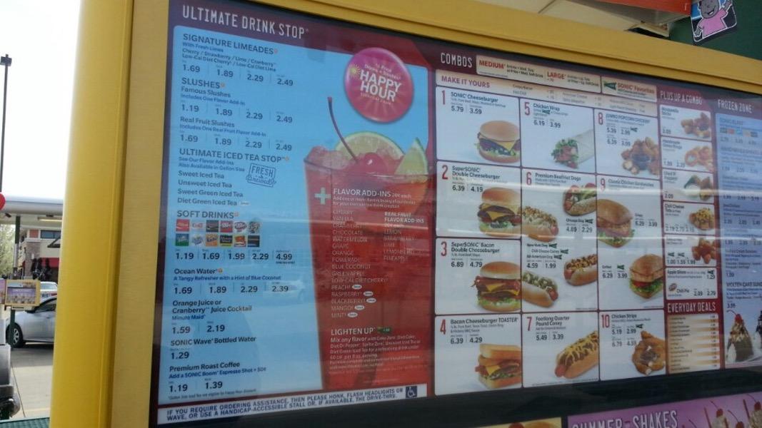 Menu at Sonic Drive-In fast food, Lafayette
