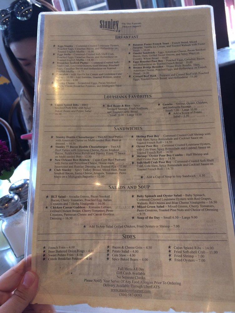 Menu at Stanley of New Orleans restaurant, New Orleans
