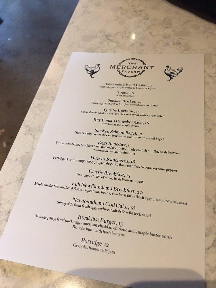 Menu at The Merchant Tavern restaurant, St. John's, John's