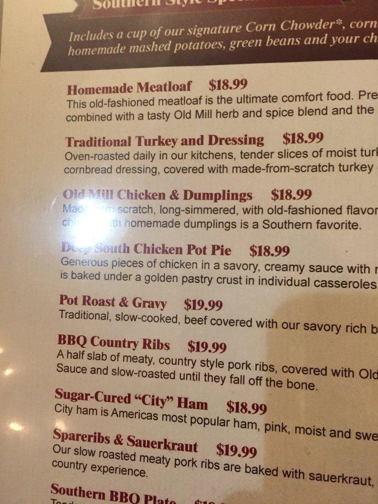 Menu at The Old Mill Restaurant, Pigeon Forge, 164 Old Mill Ave