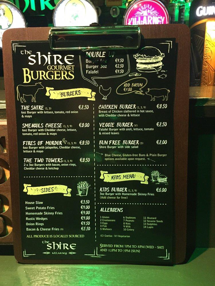 Menu at The Shire Bar & Cafe, Killarney