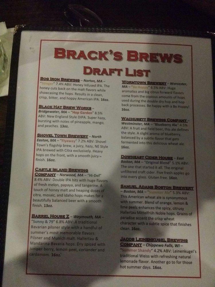 Menu at Brack's Grille & Tap pub & bar, Brockton