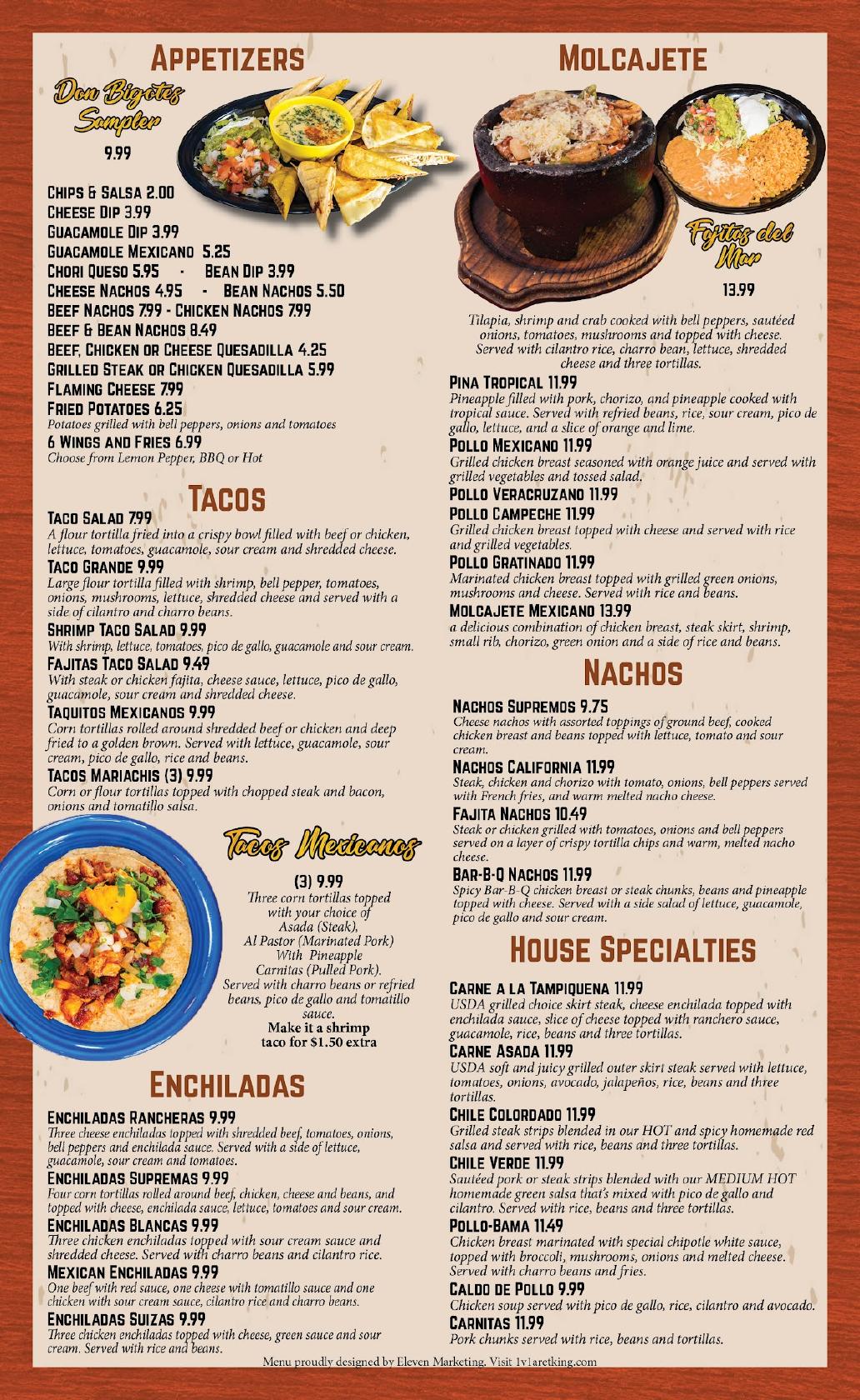 Menu at Don Bigotes Centre restaurant, Centre