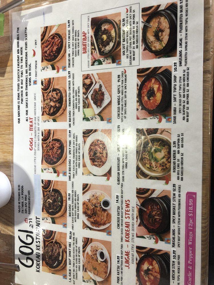 Carta de Gogi Korean Restaurant, Metairie