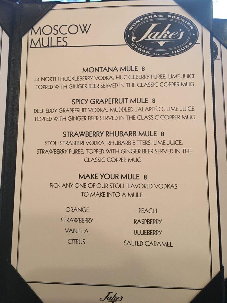 Menu at Jake's Downtown steakhouse, Billings