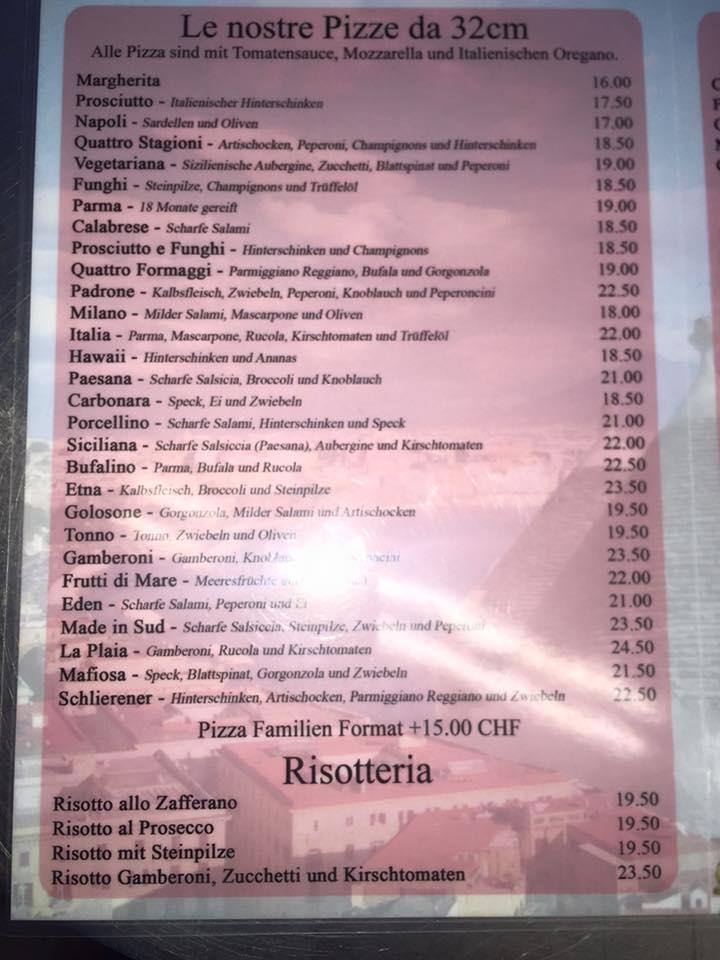 Menu at La Pizza Italiana DOCG, Zürich