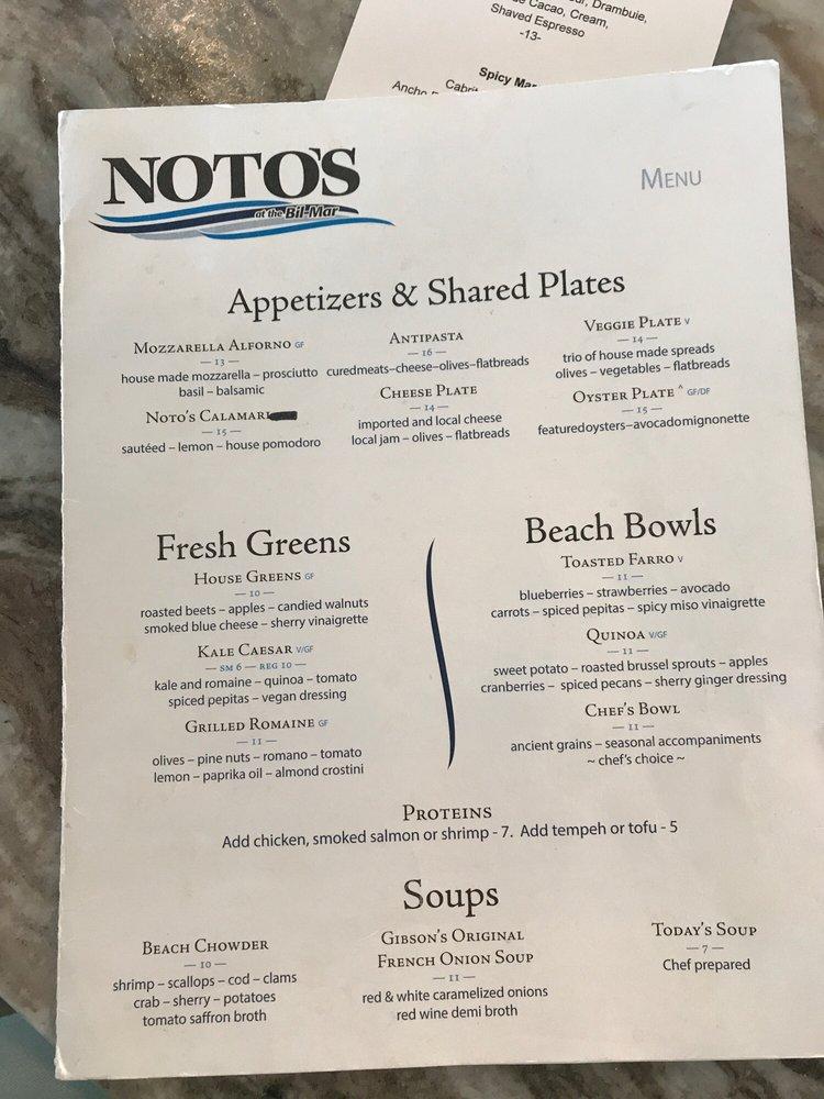 Menu at Noto's at the Bil-Mar pub & bar, Grand Haven