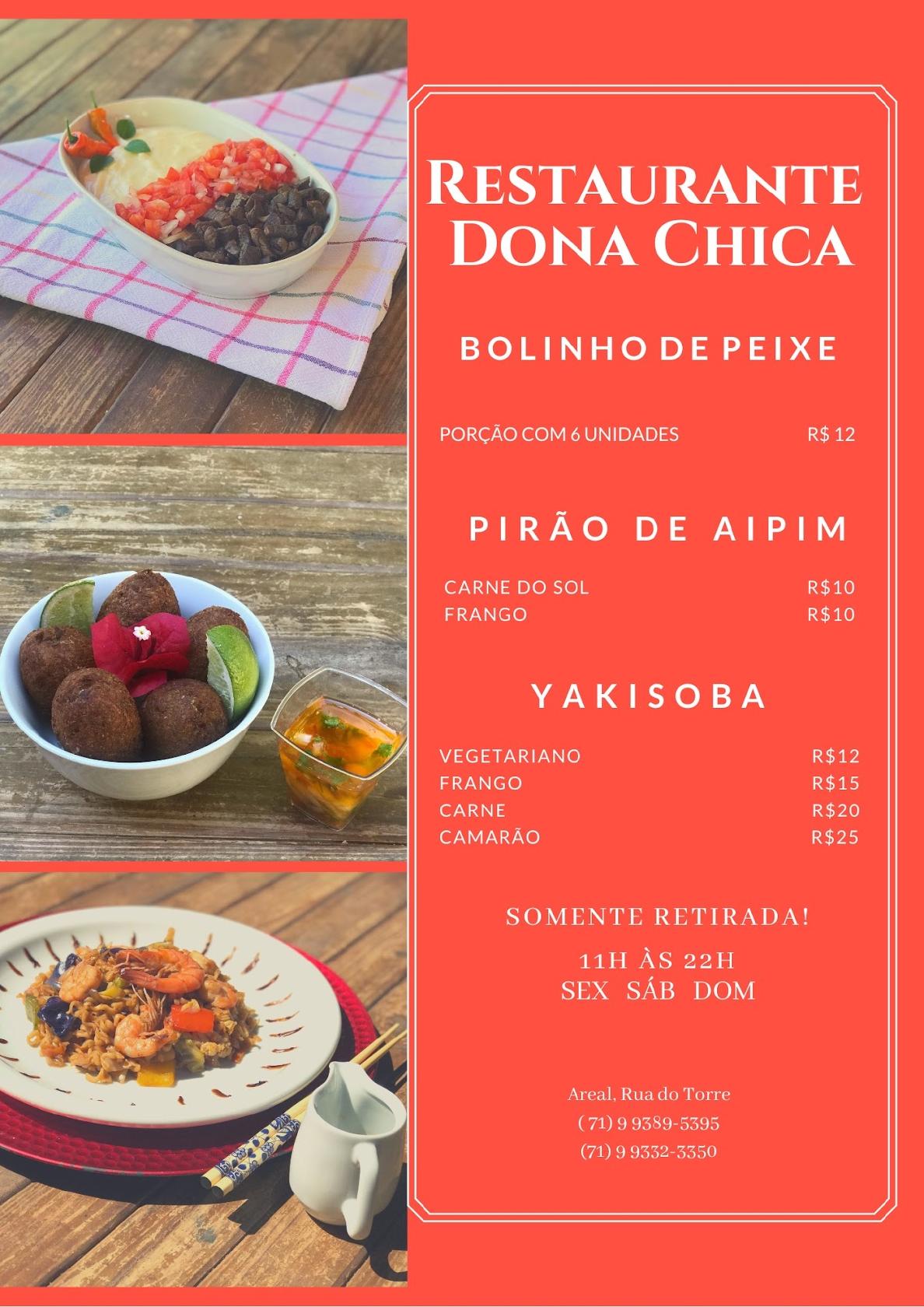Menu at Restaurante Dona Chica, Mata de São João, Rua da Torre