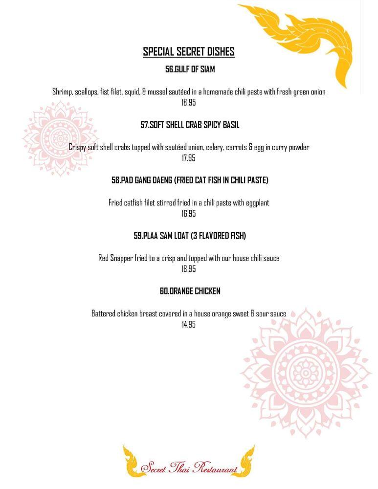 Menu at Secret Thai Restaurant, Chalmette