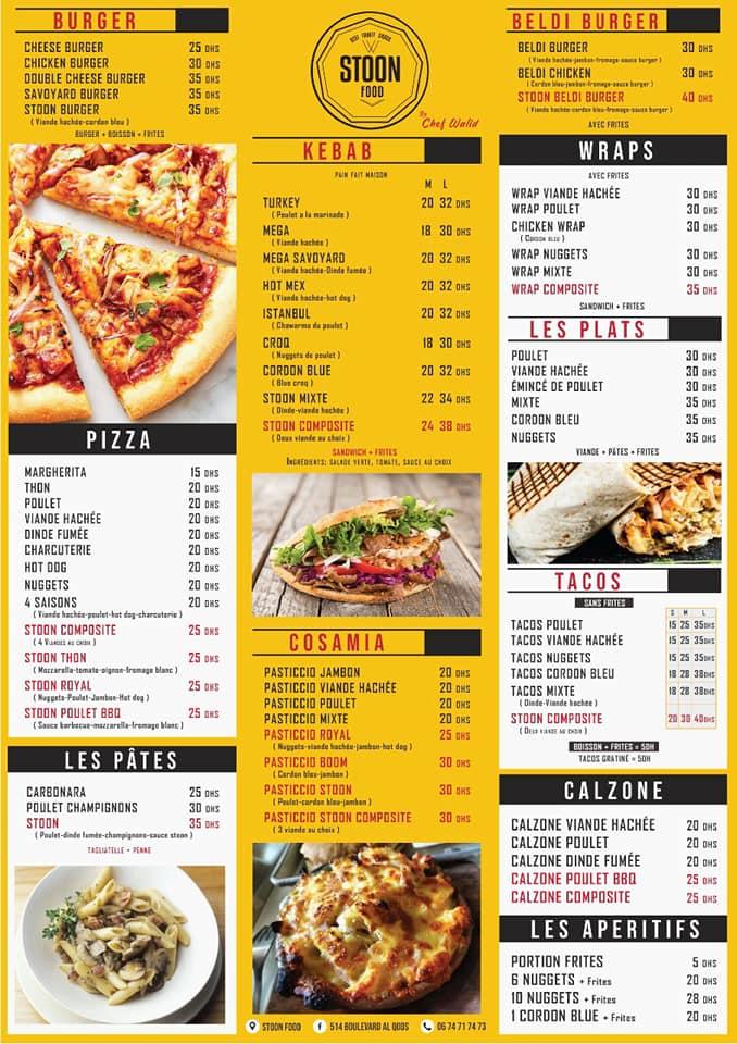 Menu at Stoon Food restaurant, Casablanca, 514 Bd El Qods
