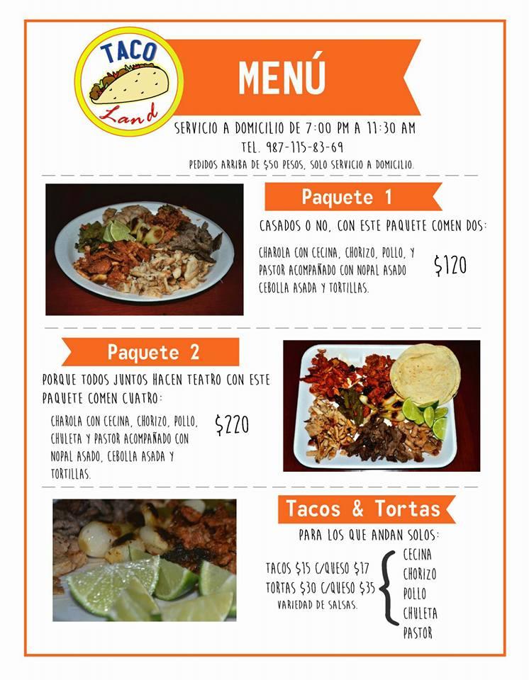Carta del restaurante Taco Land, Cozumel