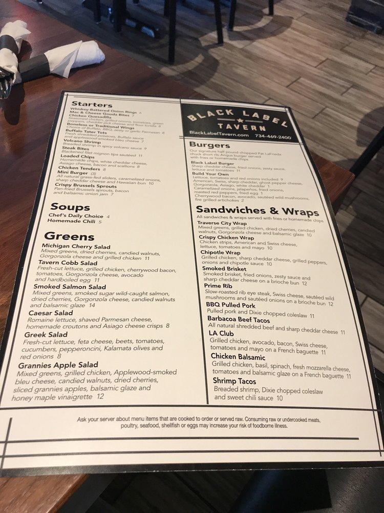 Menu at The Black Label Tavern Livonia pub & bar, Livonia