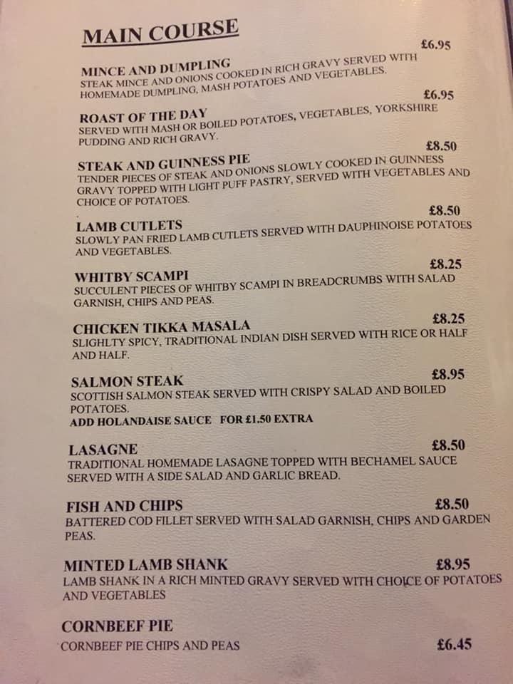 Menu at The Peacock pub & bar, Stanley