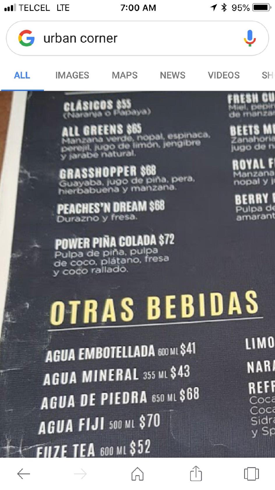 Menu at The Urban Corner restaurant, Mexico City, Av. Capitán Carlos ...