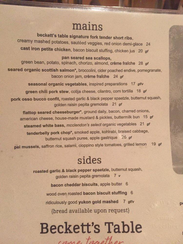 Menu at Beckett's Table restaurant, Phoenix