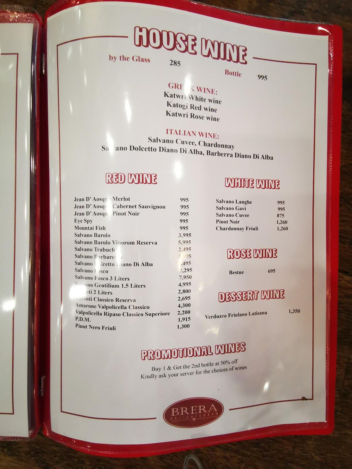 Menu at Brera Delicatessen restaurant, Talisay