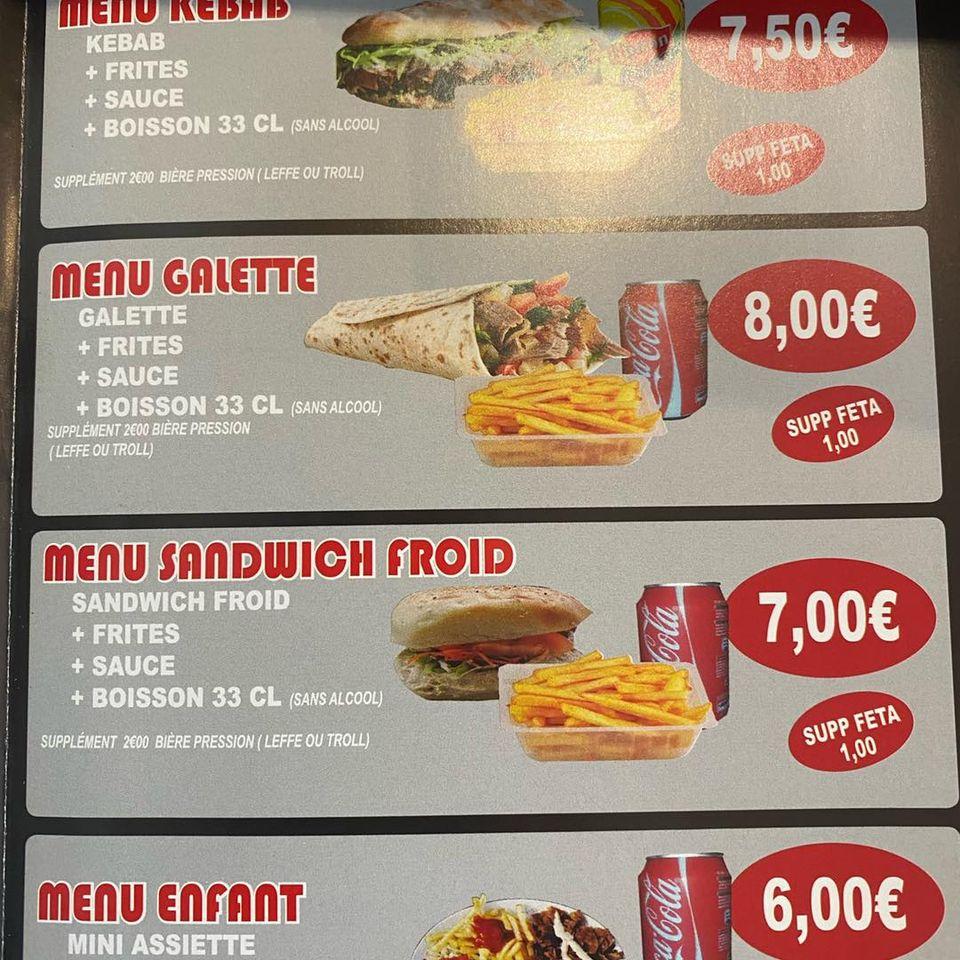 Menu at Euro Istanbul fast food, Haubourdin