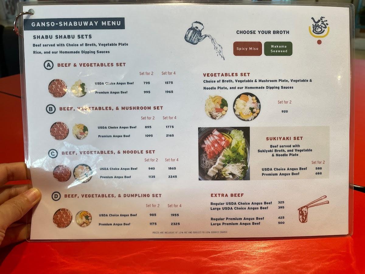 Carta del restaurante Ganso-Shabuway Japanese Style Hot Pot, Mandaluyong