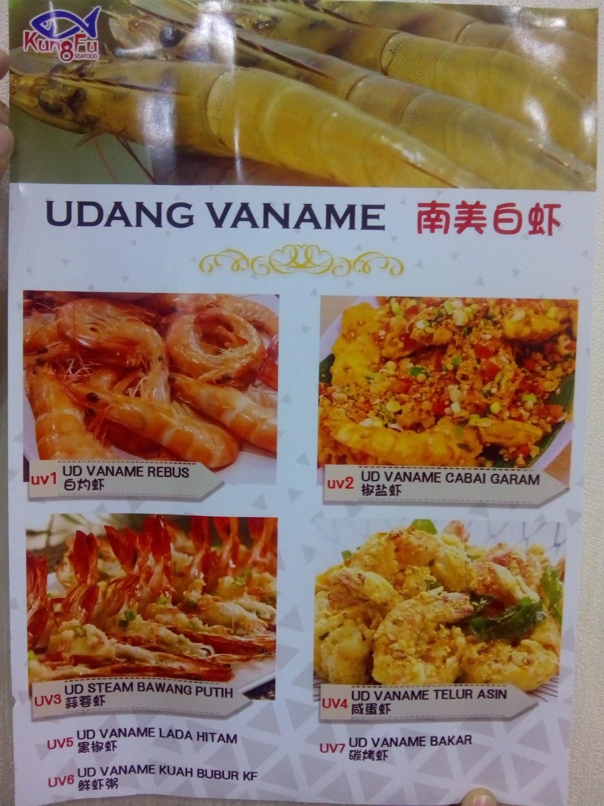 Menu at Kungfu Live Seafood Cengkareng restaurant, West Jakarta