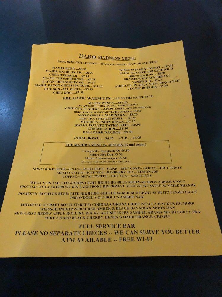 Menu at Major Goolsby's pub & bar, Milwaukee, 340 W Kilbourn Ave