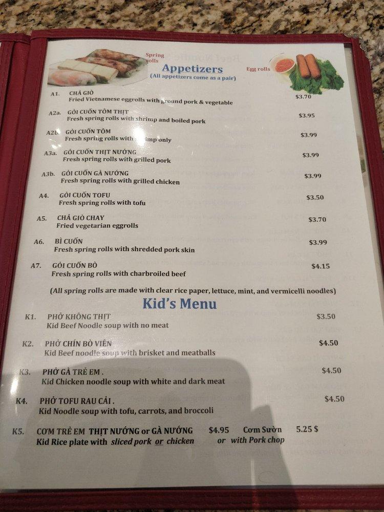 Menu at Pho Dan restaurant, Austin