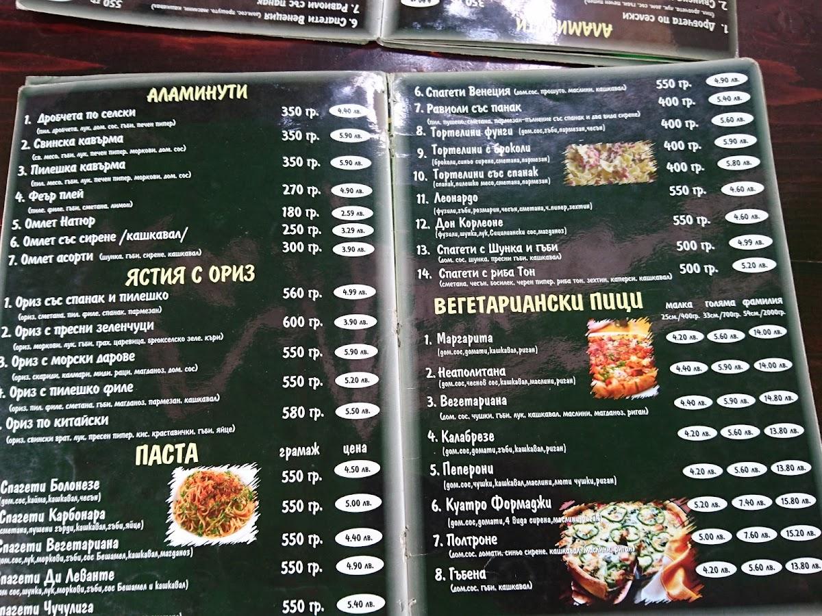 Carta del restaurante Пицария Вивере, Tărgovište