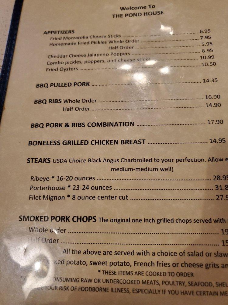Menu at Pond House Restaurant, USA, 249 Bethany Church Rd