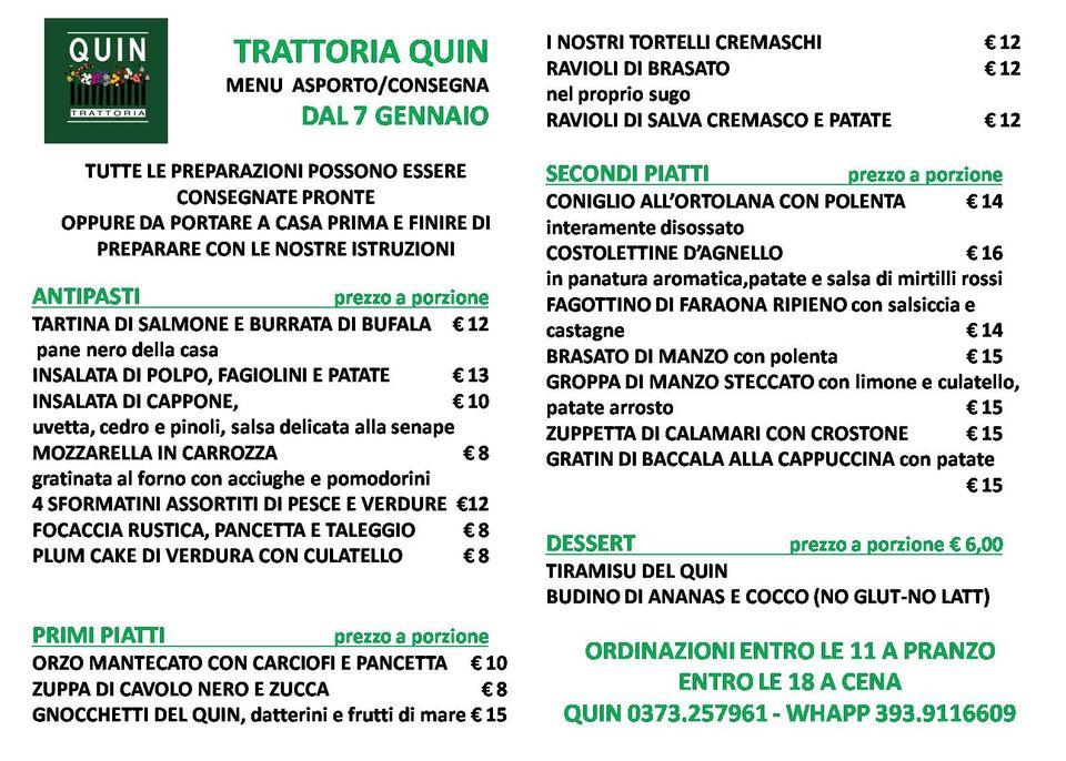 Menu da Quin ristorante, Crema