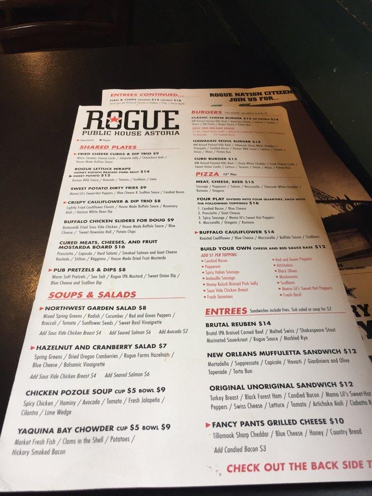 Menu at Rogue Pier 39 Public House, Astoria