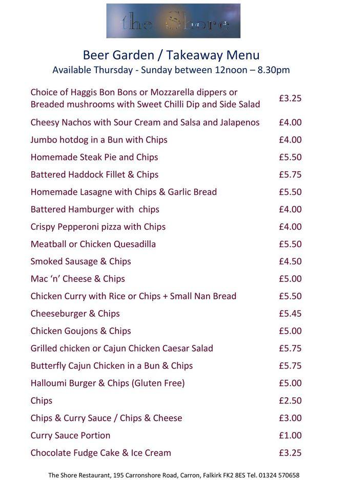 Menu at The Shore pub & bar, Falkirk