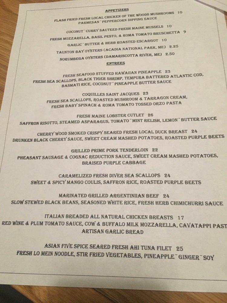 Menu at 18 below steakhouse, Waterville
