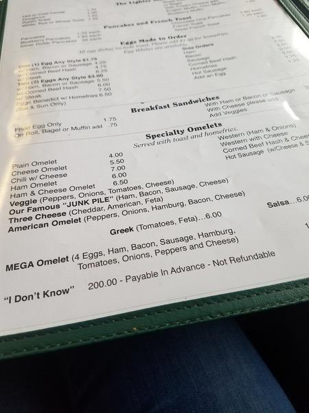 Menu at Al's Diner restaurant, Chicopee