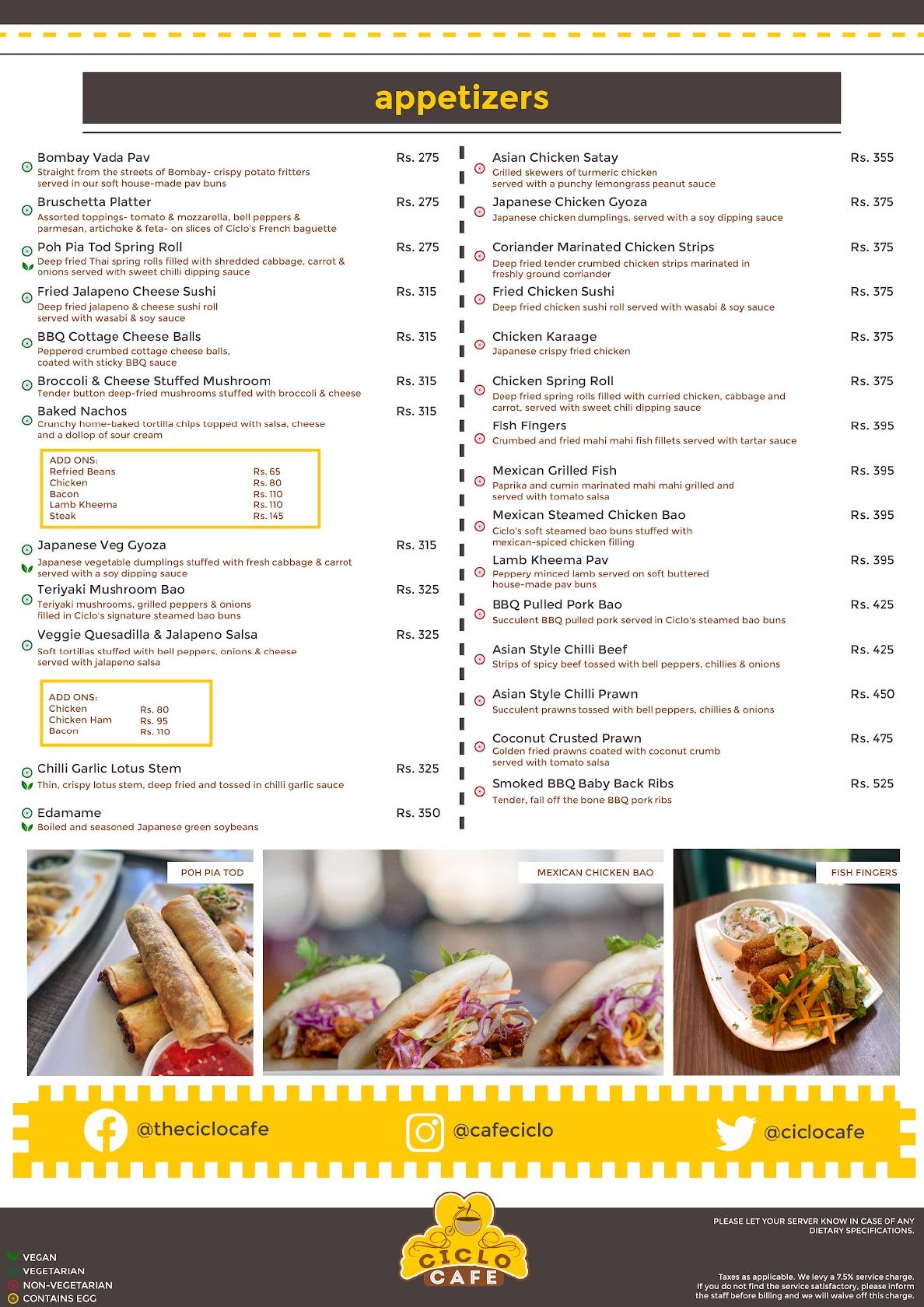 Menu at Ciclo Café, Chennai, 1st Floor