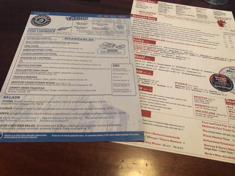 Menu at Dianne's Fish Shack & Smokehouse restaurant, Kingston