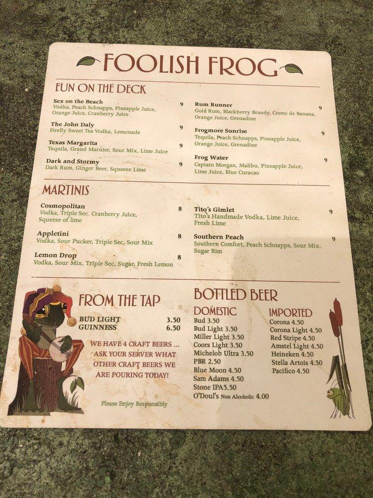 Menu at Foolish Frog restaurant, Saint Helena Island