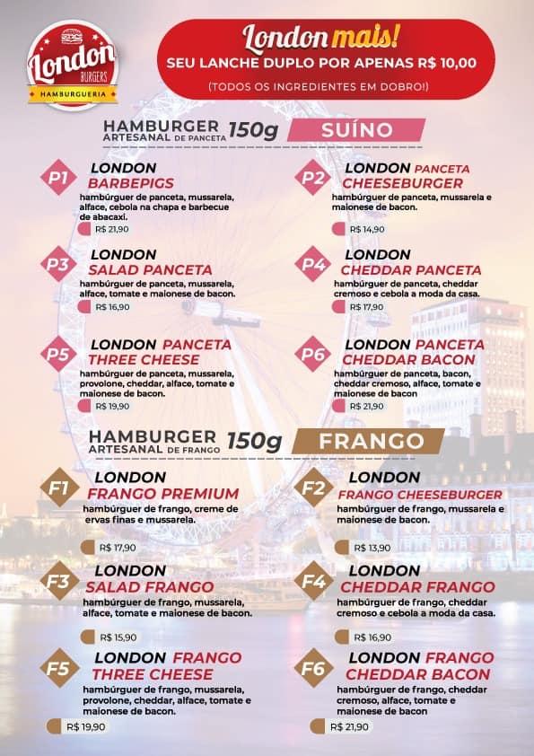 Menu at London Burger restaurant, Londrina