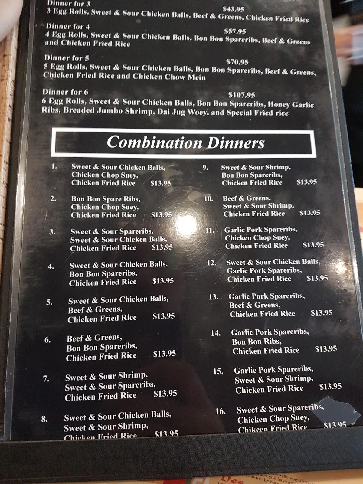 Menu at Mr. Chinese restaurant, Thunder Bay