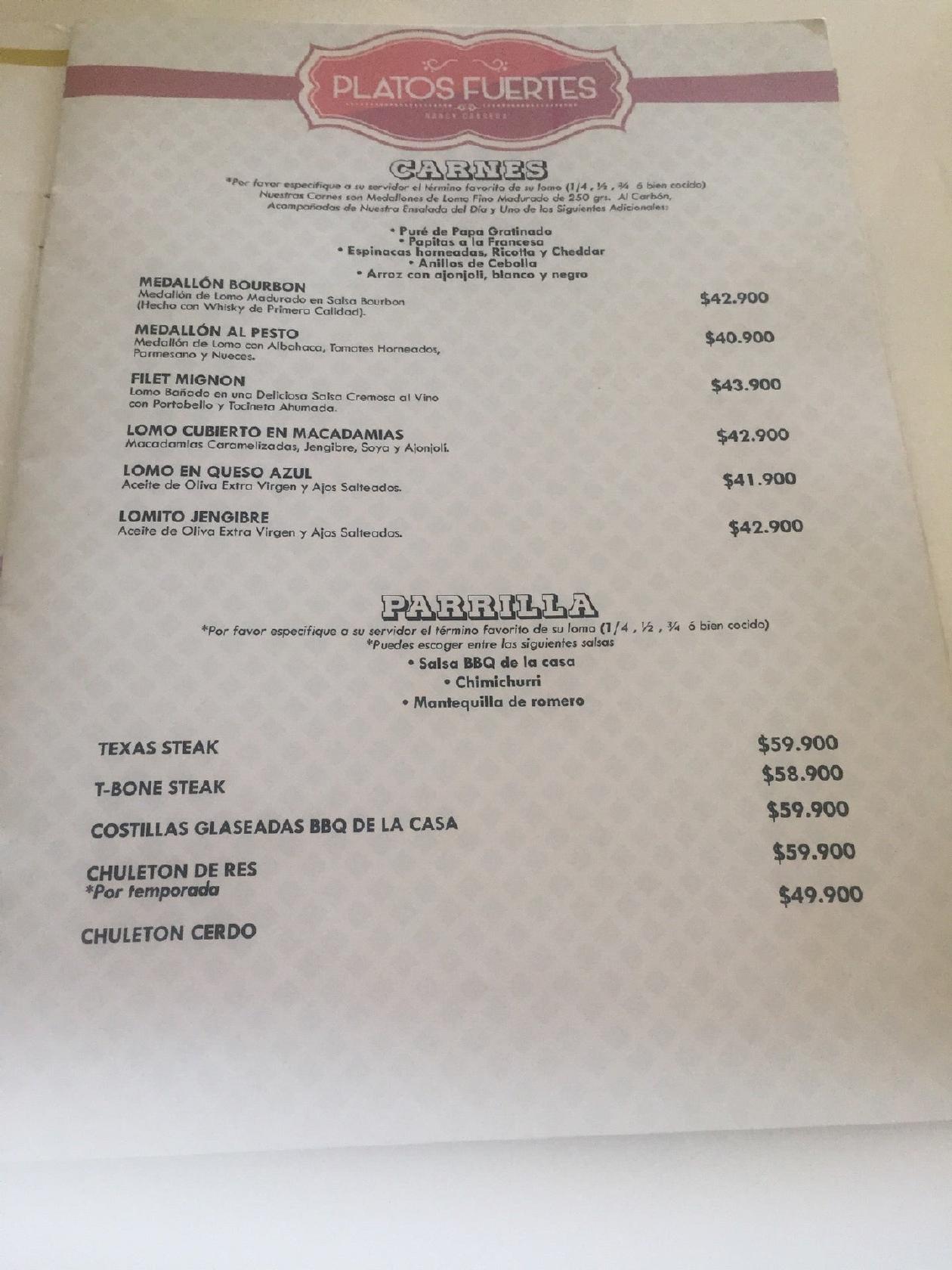 Carta de Nancy Cabrera Restaurante Repostería, Barranquilla