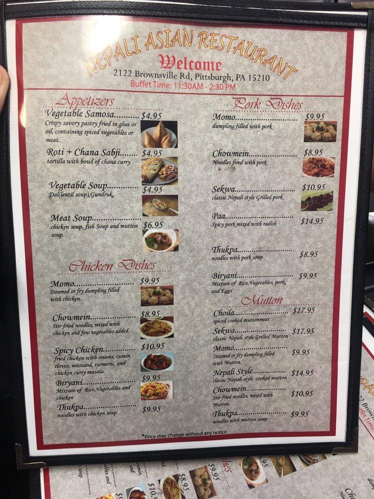 Menu at Nepali Asian Restaurant & Bar, Pittsburgh