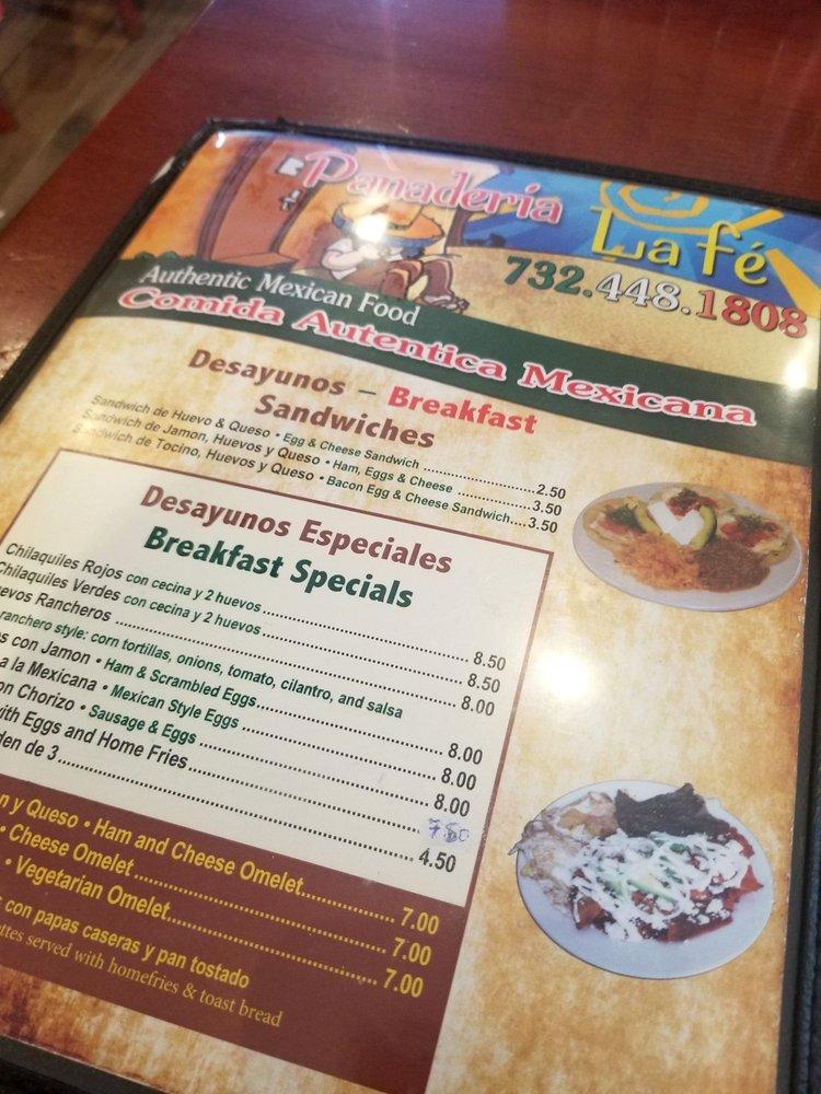 Menu at Panadería La Fé restaurant, New Brunswick