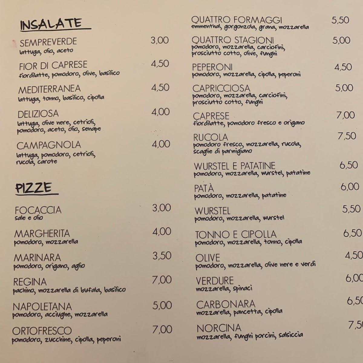 Menu da Pizzeria La Fonte, Pacentro