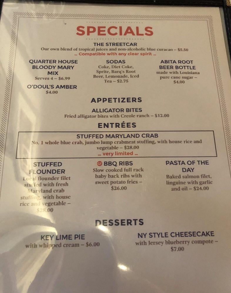 Menu at Quarter House Restaraunt restaurant, Point Pleasant
