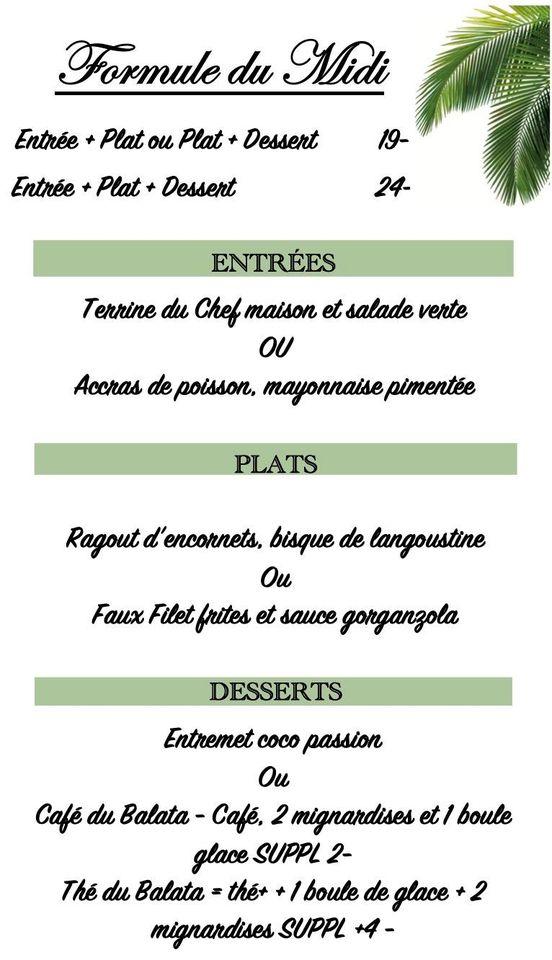 Menu au Restaurant Le Balata, L'Aiguillon-sur-Vie, Route de Coëx (D6 ...