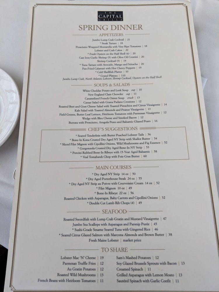 Menu at The Capital Grille pub & bar, Las Vegas