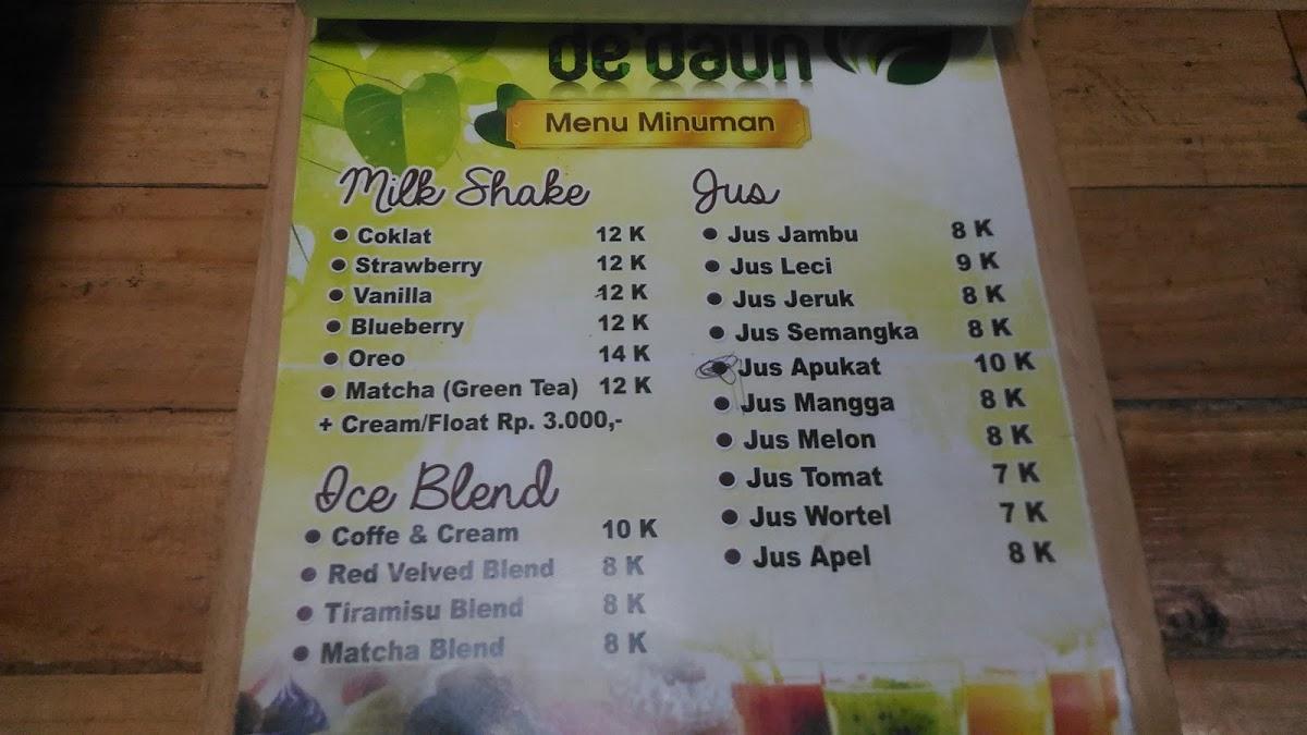 Carta de De' Daun Cafe, Lumajang