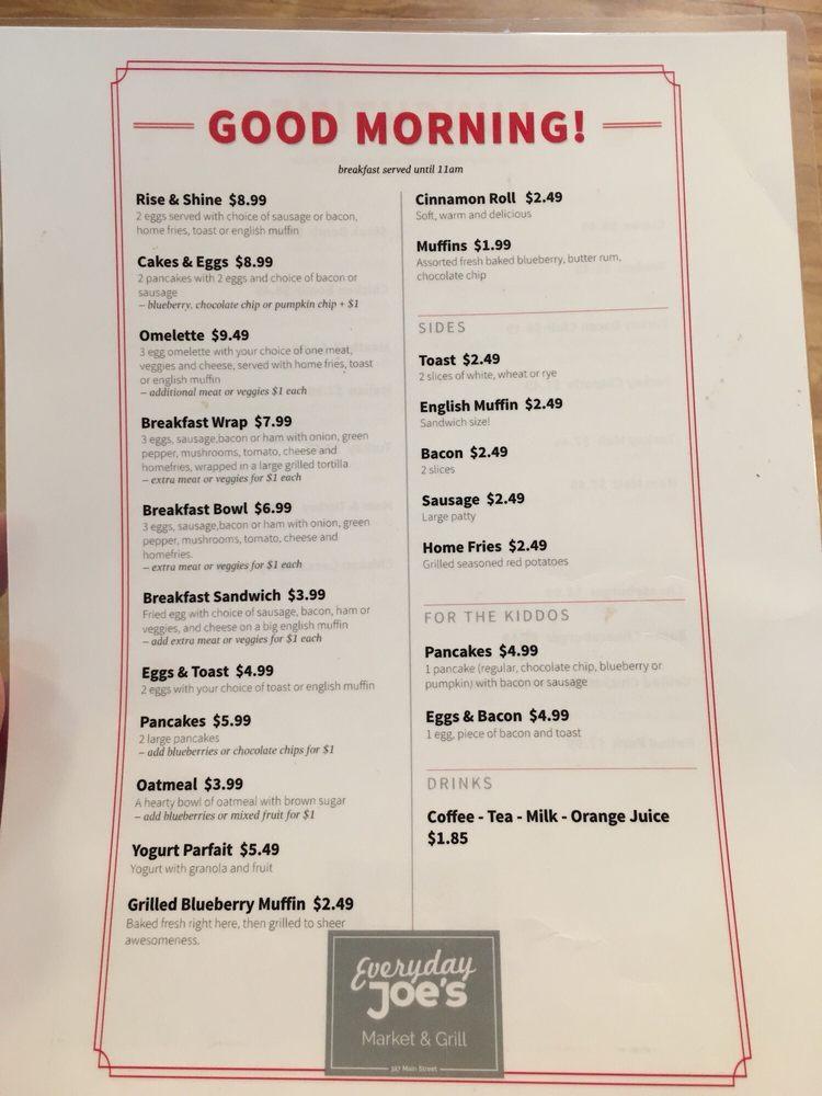 Menu at Everyday Joe's restaurant, Bar Harbor, 317 Main St