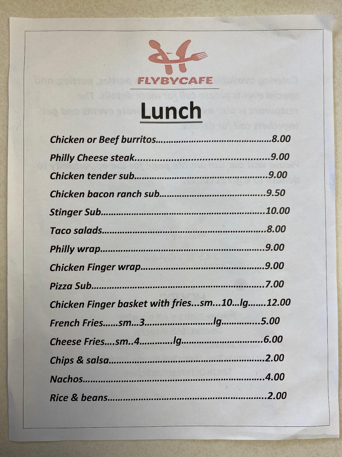 Menu at Flyby cafe, Niagara Falls