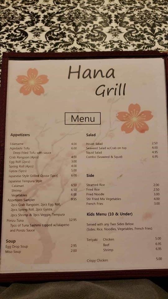 Menu at Hana Grill restaurant, Nixa