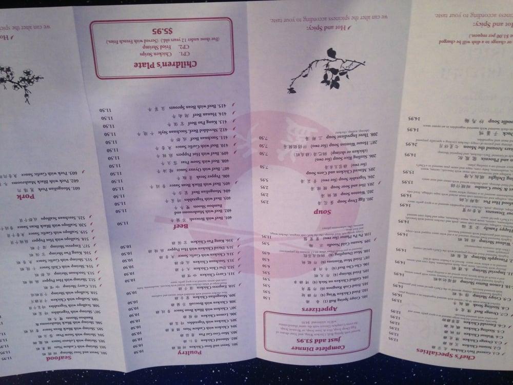 Menu at Imperial Cathay restaurant, Shreveport